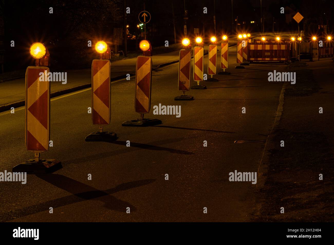 Warning lights at a construction site Stock Photo - Alamy
