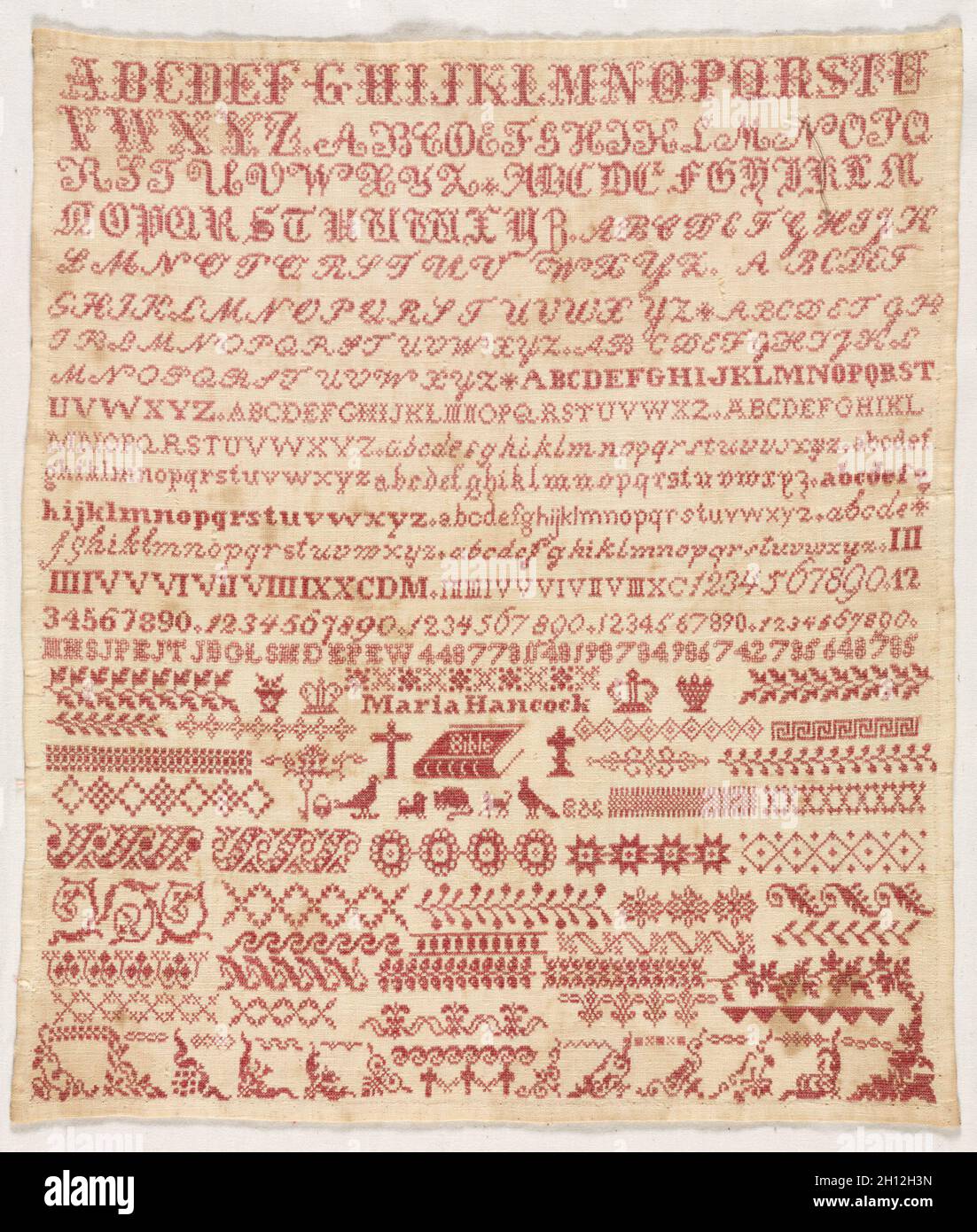 Sampler, 1800s. England, 19th century. Embroidery; cotton on cotton ...