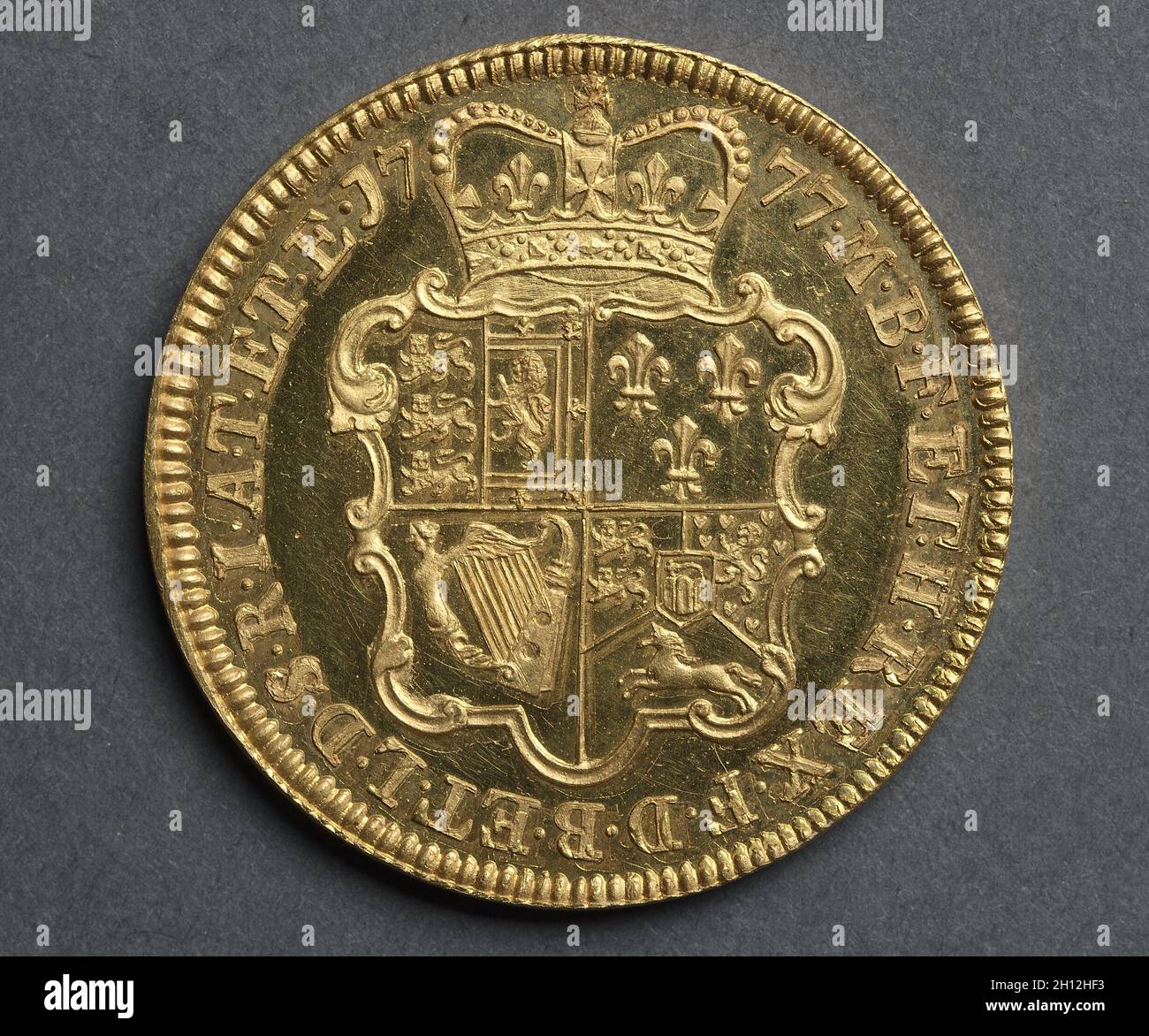 Five Guineas: Ornate Crowned Shield of Arms (reverse), 1777. Design by ...