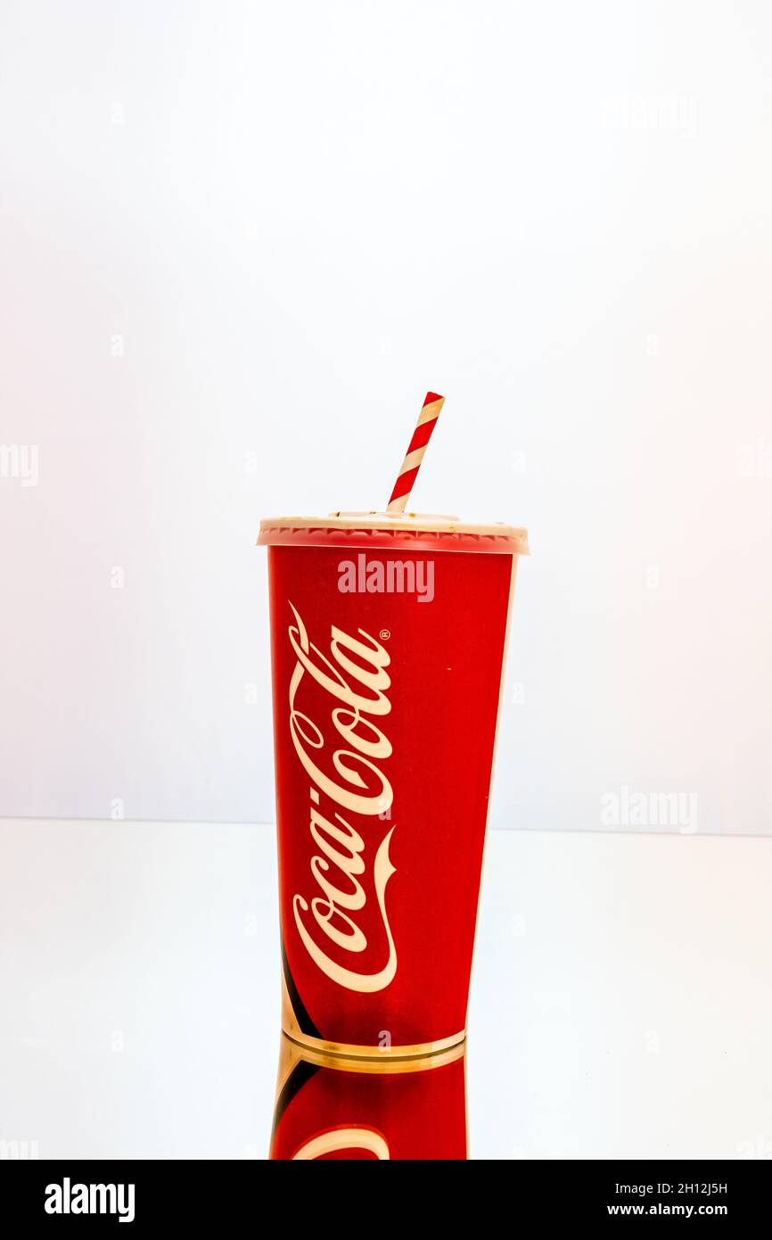 Coca Cola paper cup. Illustrative editorial photo in studio in ...