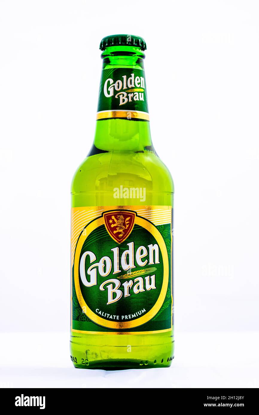 Bottle of Golden Brau beer isolated on white. Illustrative editorial ...