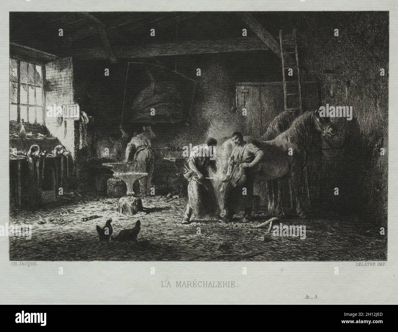 The Blacksmith Shop, 1865. Charles-Émile Jacque (French, 1813-1894 ...