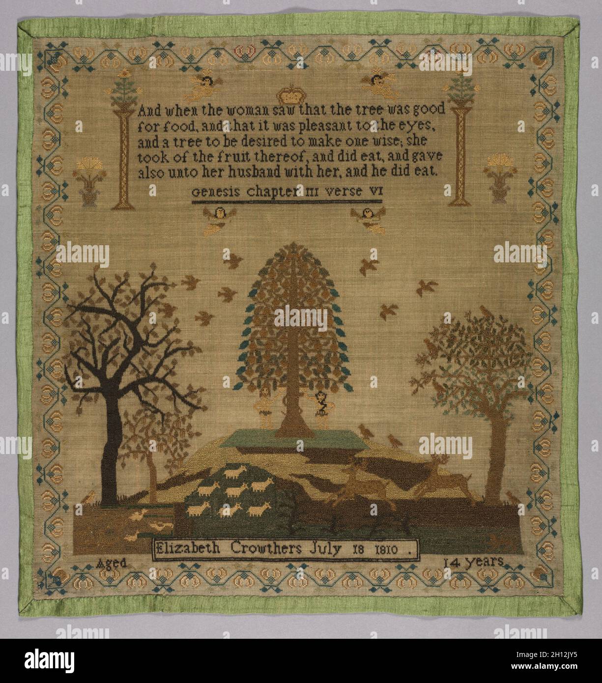 Sampler, 1810. England, early 19th century. Embroidery: silk on linen ...