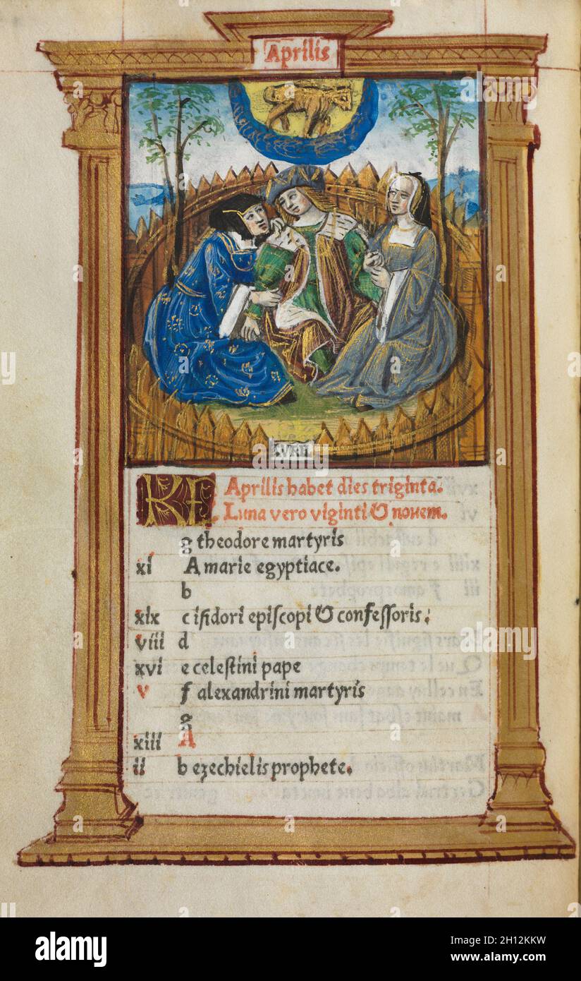 Printed Book of Hours (Use of Rome): fol. 5v, April calendar ...