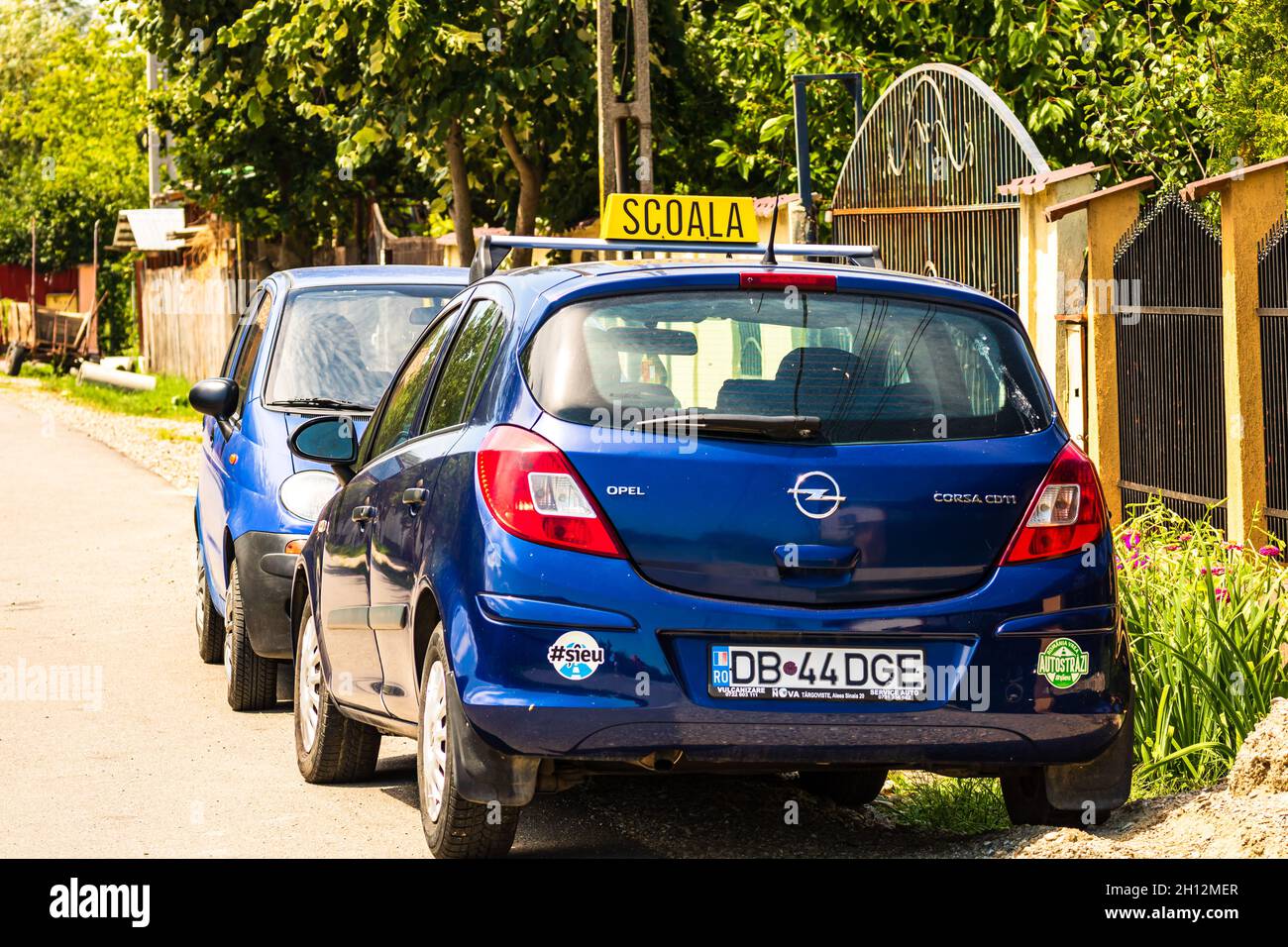 Driving school car with sign in Targoviste, Romania, 2021 Stock Photo ...