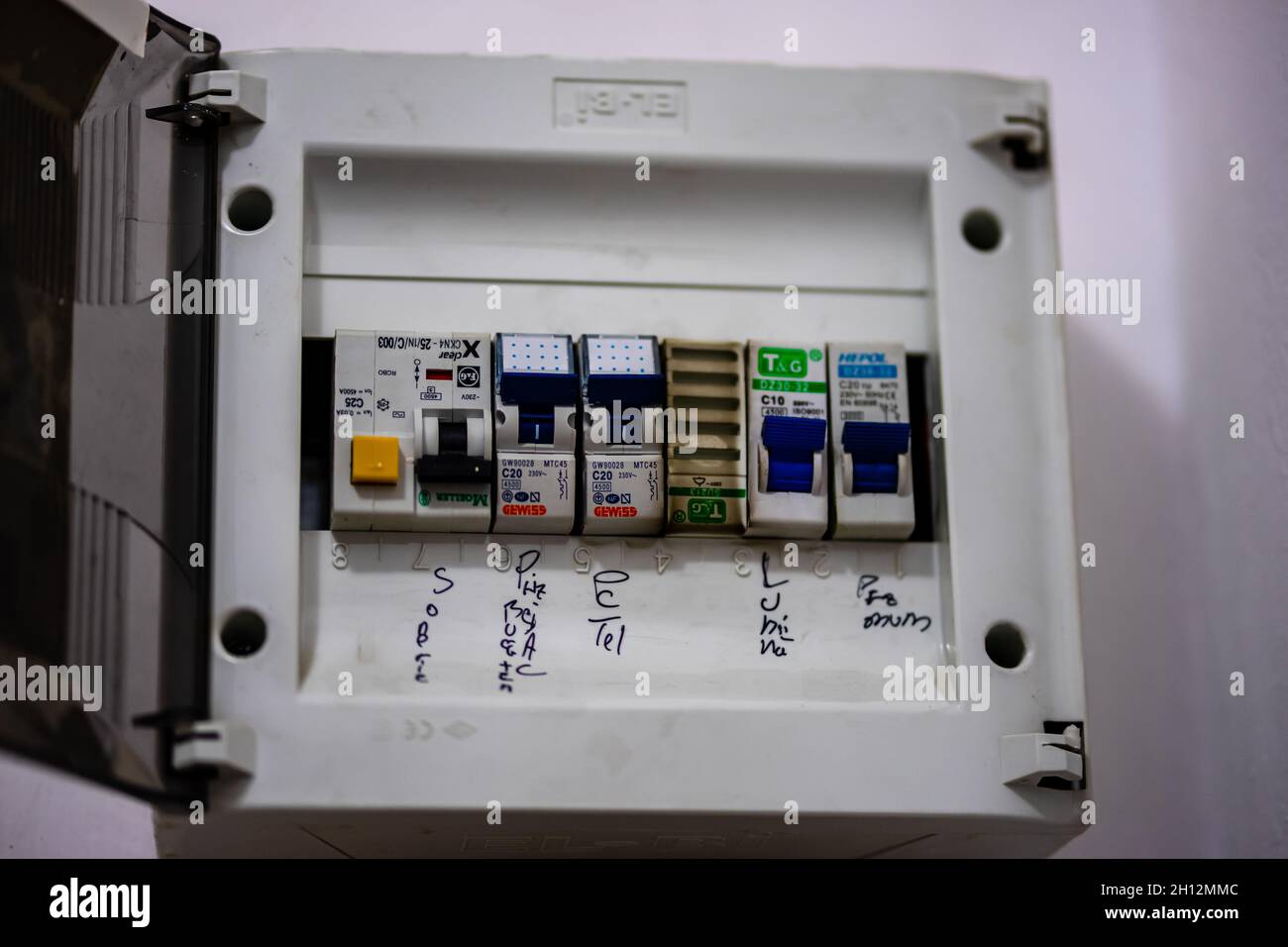 Electrical switch panel for small house Stock Photo - Alamy