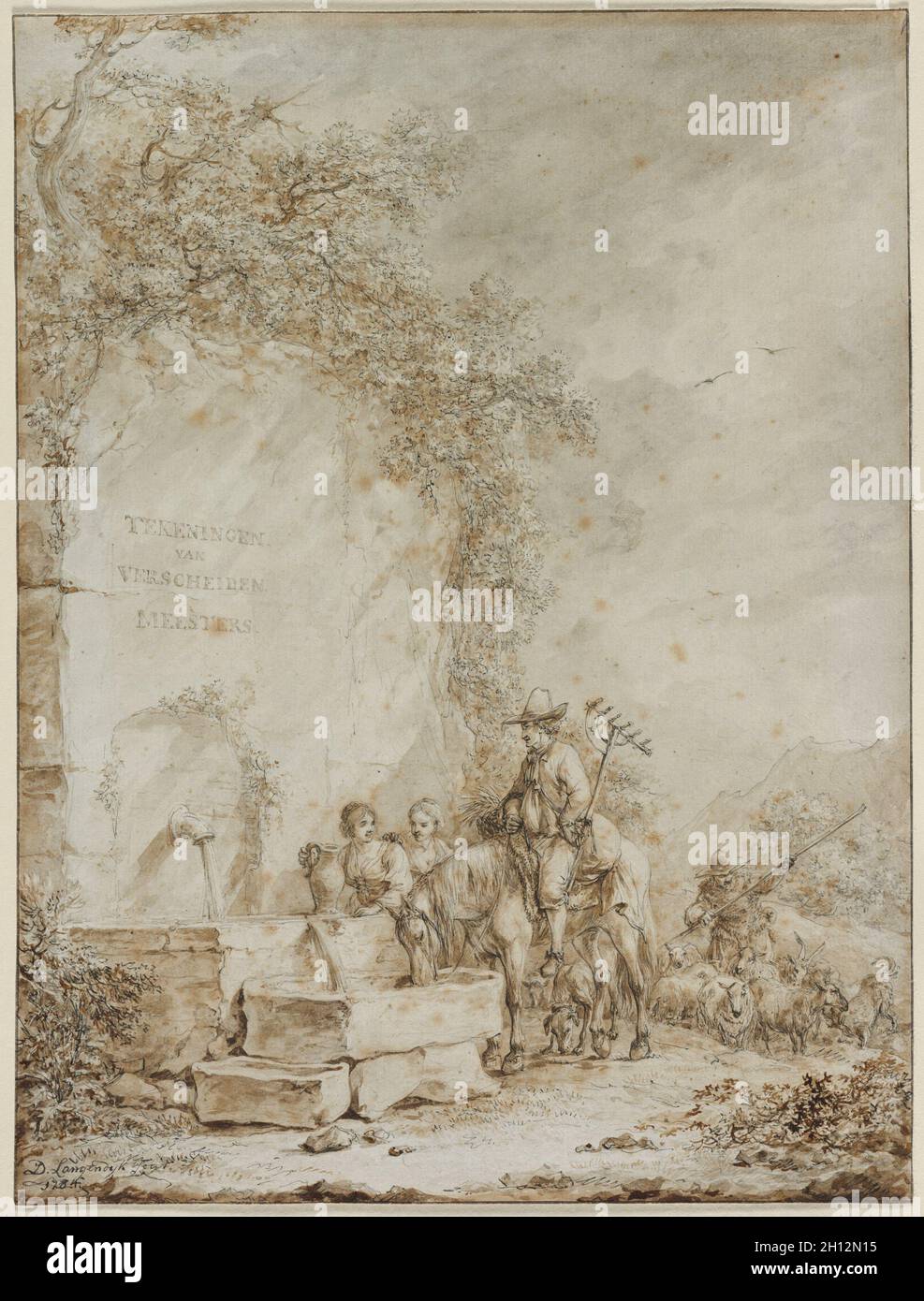 Framing lines in black and brown ink over graphite hi-res stock ...