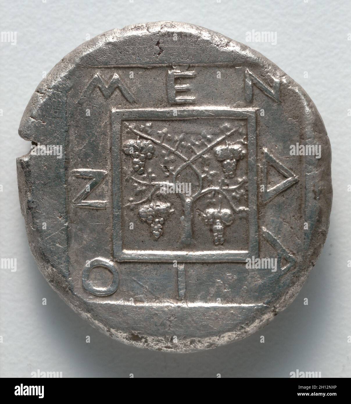 Tetradrachm: Square, Vine, Inscription (reverse), 430 BC. Greece, Mende ...