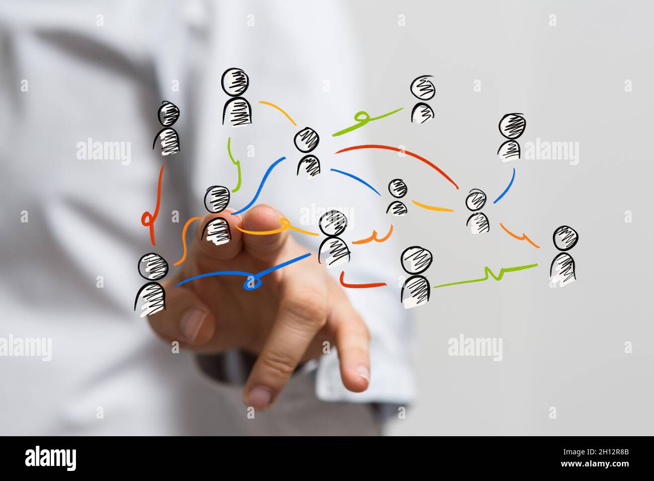 Rendering of a team connection and social network symbol on a blurry ...