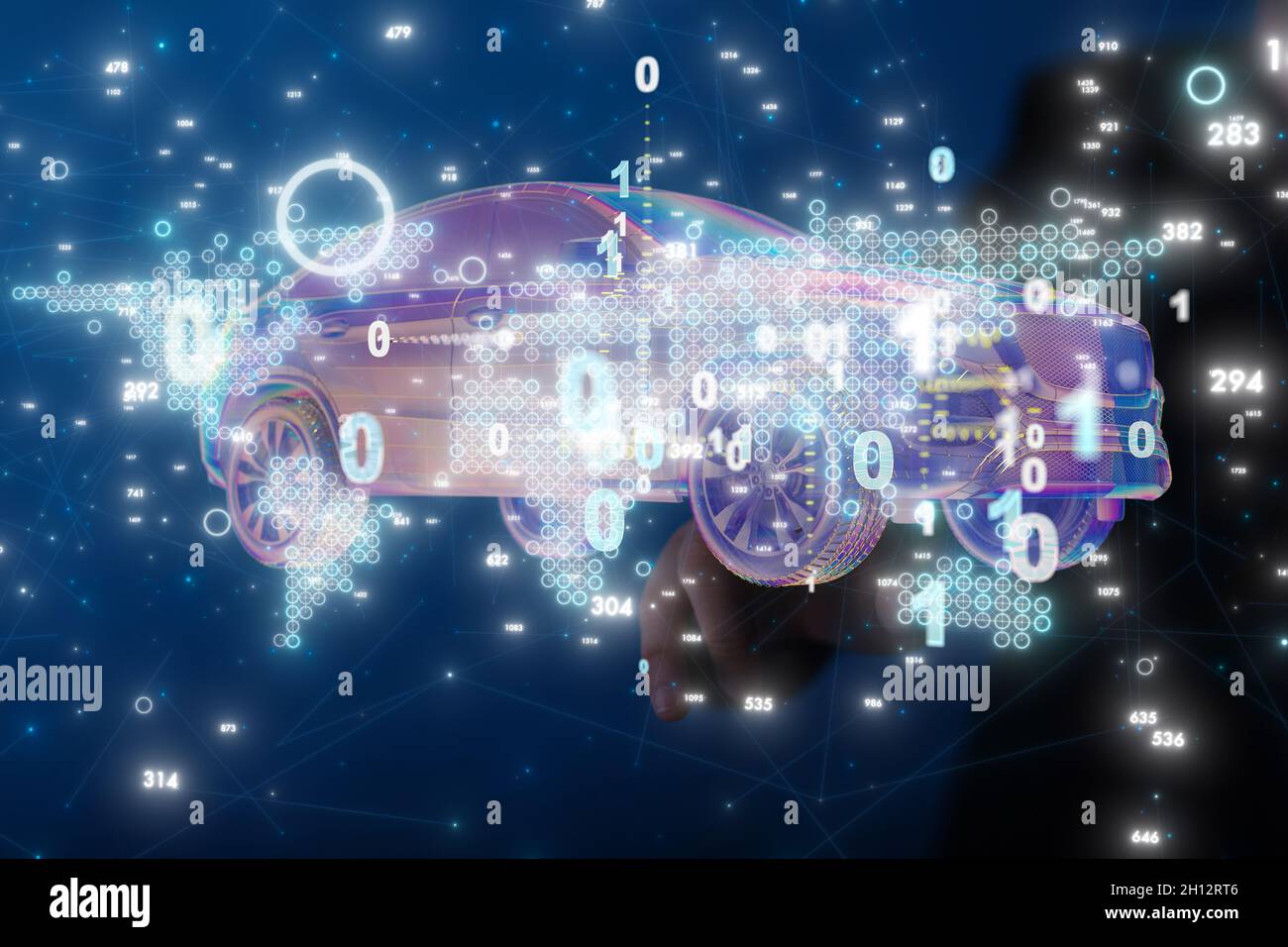 Futuristic 3D rendering of a car with binary code Stock Photo - Alamy