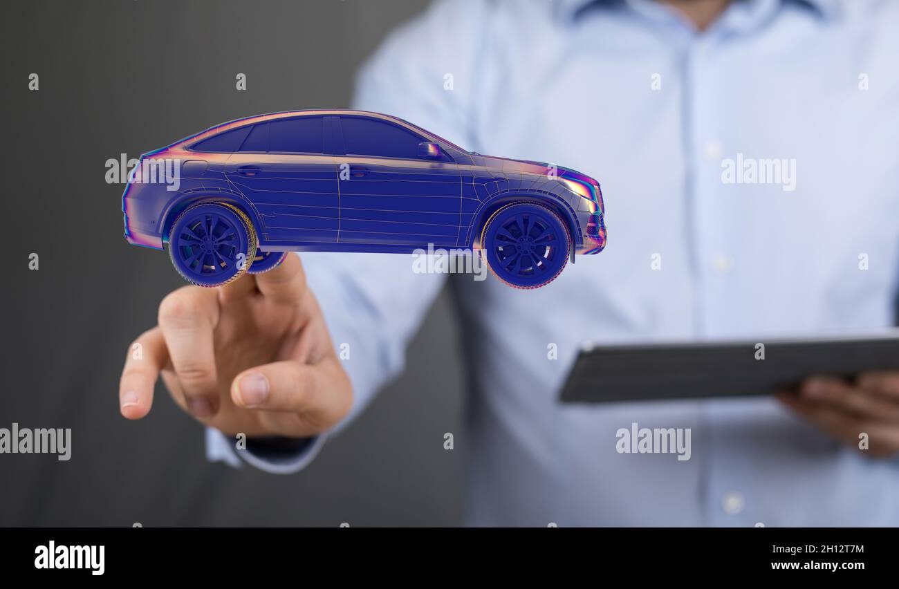 3D rendering of a digital futuristic electro car, e-motion concept ...