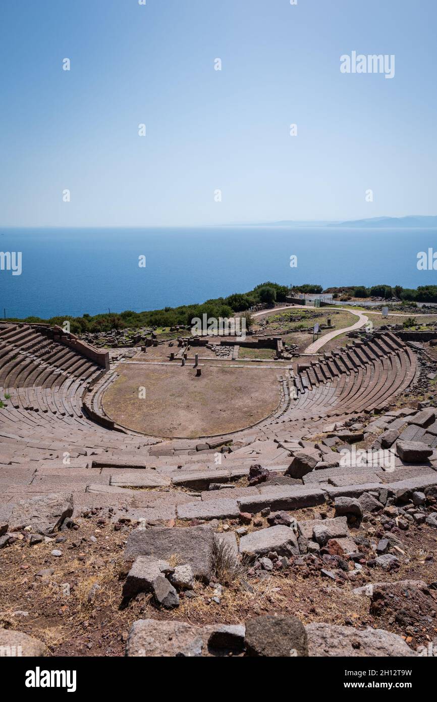 Assos theater, ancient Greek archeological site, overlooking the Aegean ...