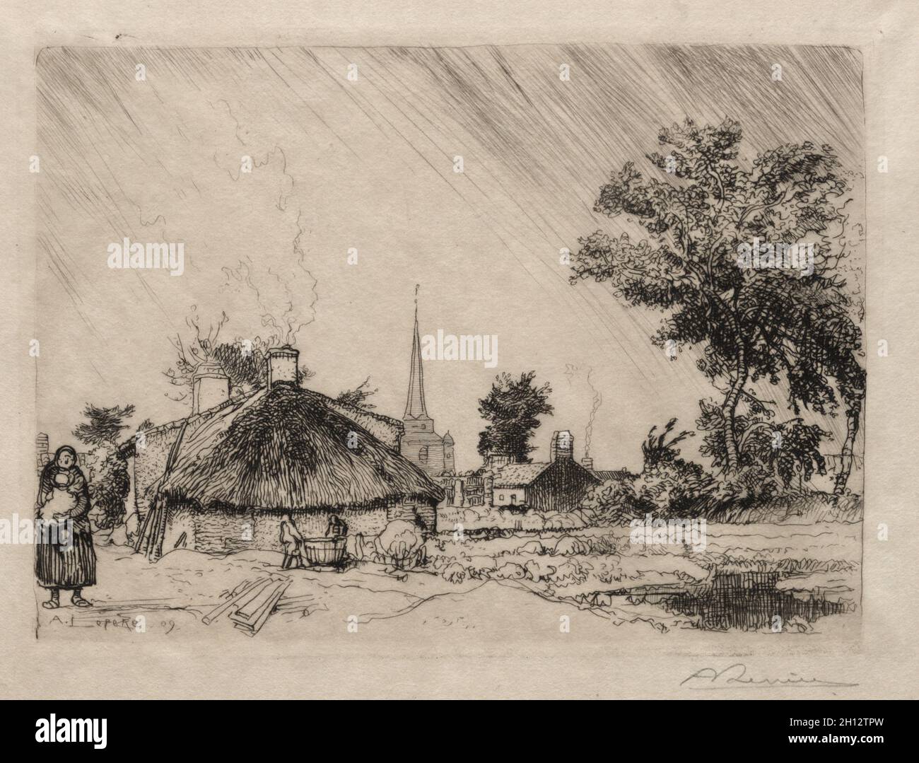 The Shower: St. Jean-de-Monte, 1909. Auguste Louis Lepère (French, 1849 ...