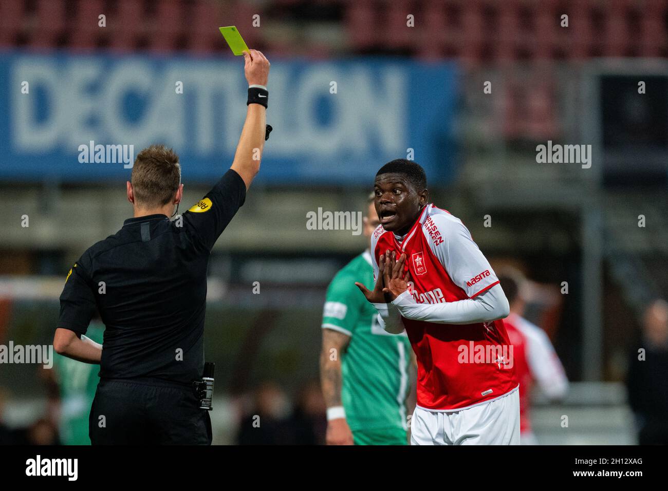 MAASTRICHT, NETHERLANDS - OCTOBER 15: yellow card Mitchy Ntelo of MVV ...