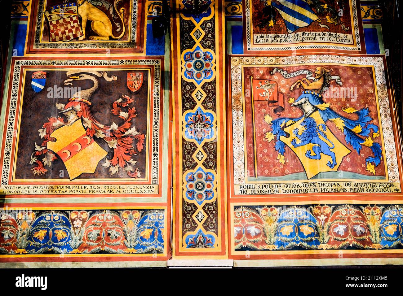 Painted panels in the interior of Sala dei Notari in Perugia Italy ...