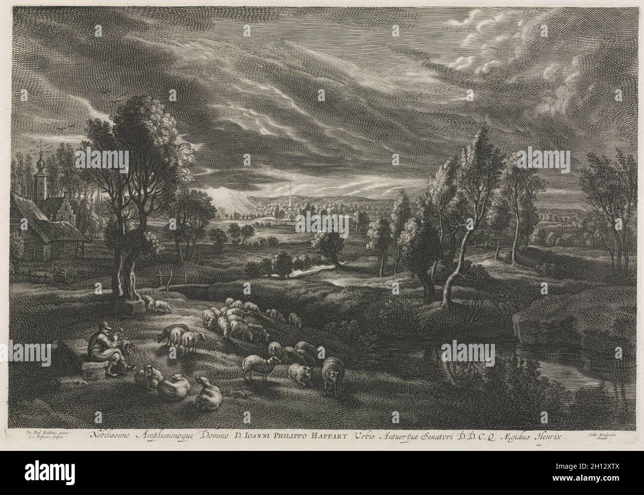 Landscape with Shepherd Playing a Flute. Schelte Adams Bolswert (Flemish, 1586-1659), Peter Paul ...