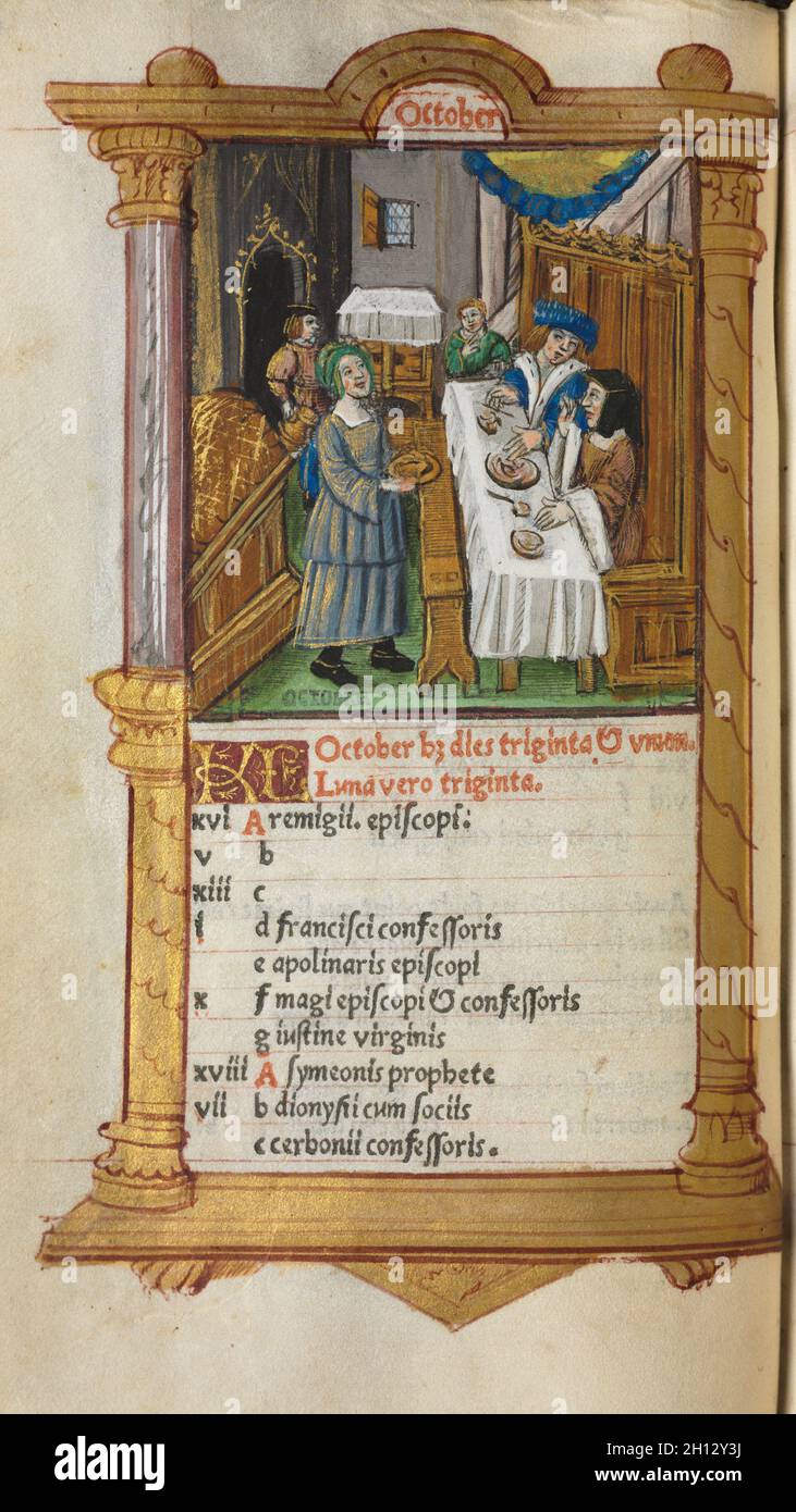 Printed Book of Hours (Use of Rome): fol. 11v, October calendar page ...
