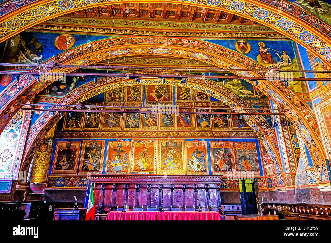 Painted panels in the interior of Sala dei Notari in Perugia Italy ...