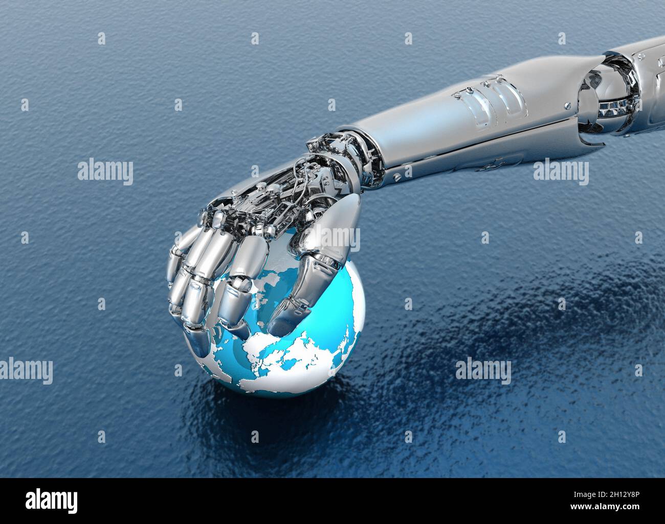 Robotic hand holding Earth, illustration Stock Photo - Alamy