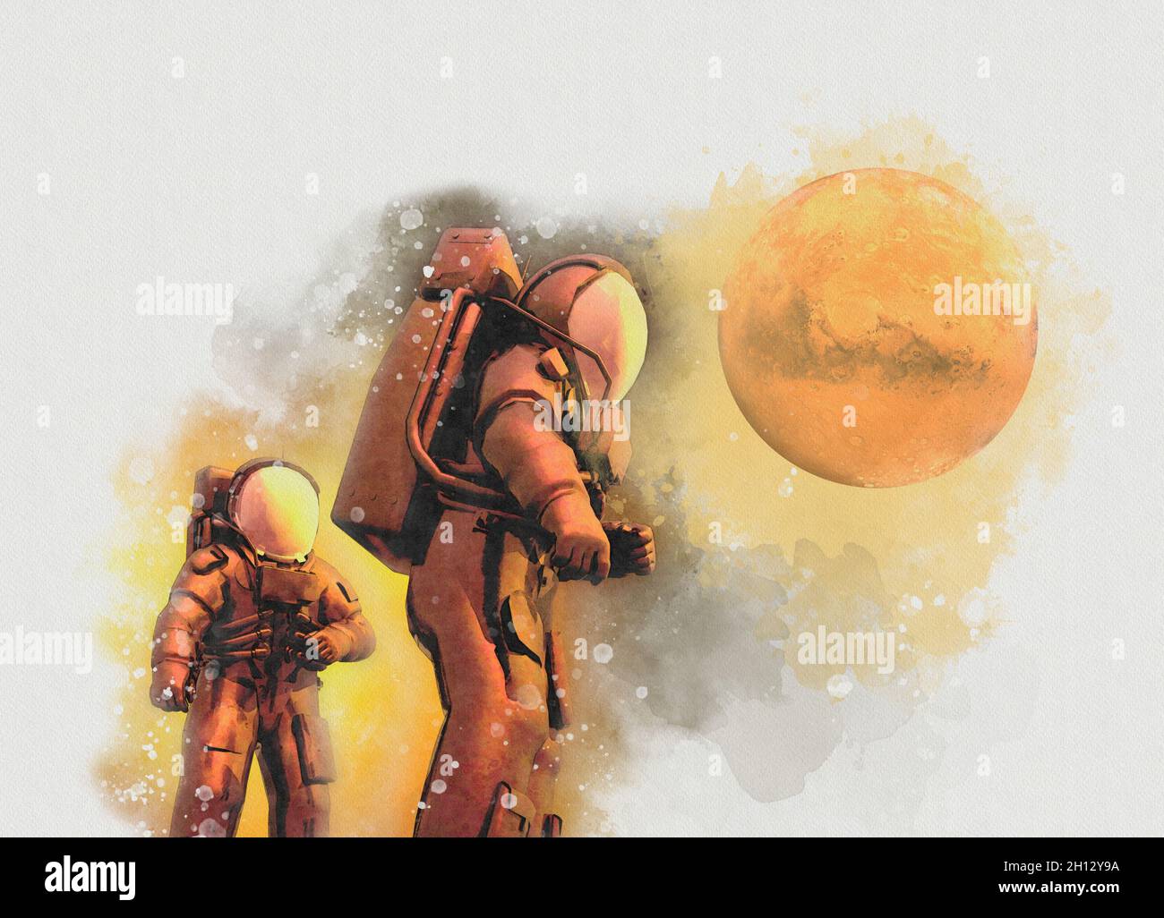 Astronauts and Mars, illustration Stock Photo - Alamy
