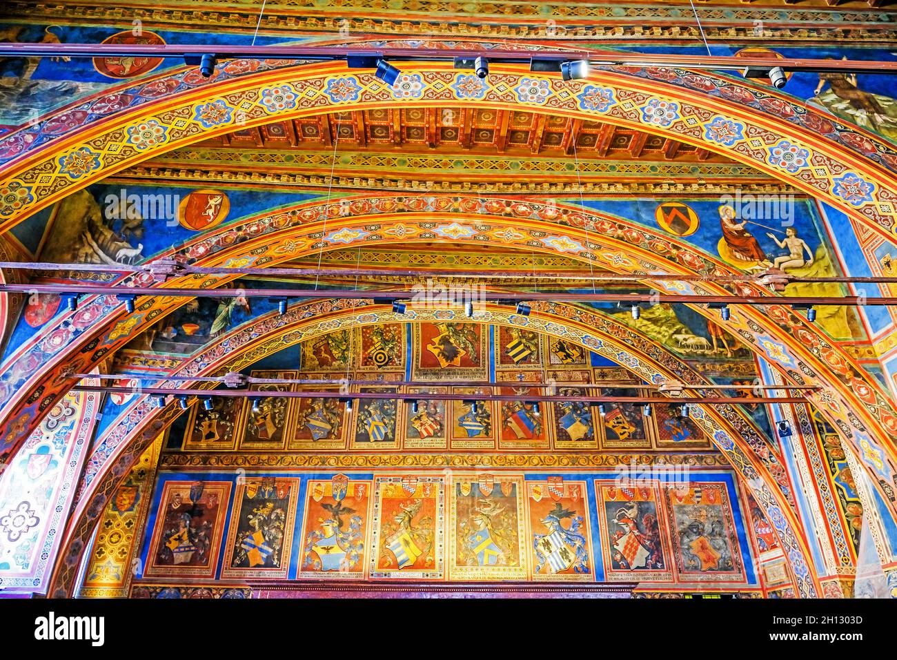 Painted panels in the interior of Sala dei Notari in Perugia Italy ...