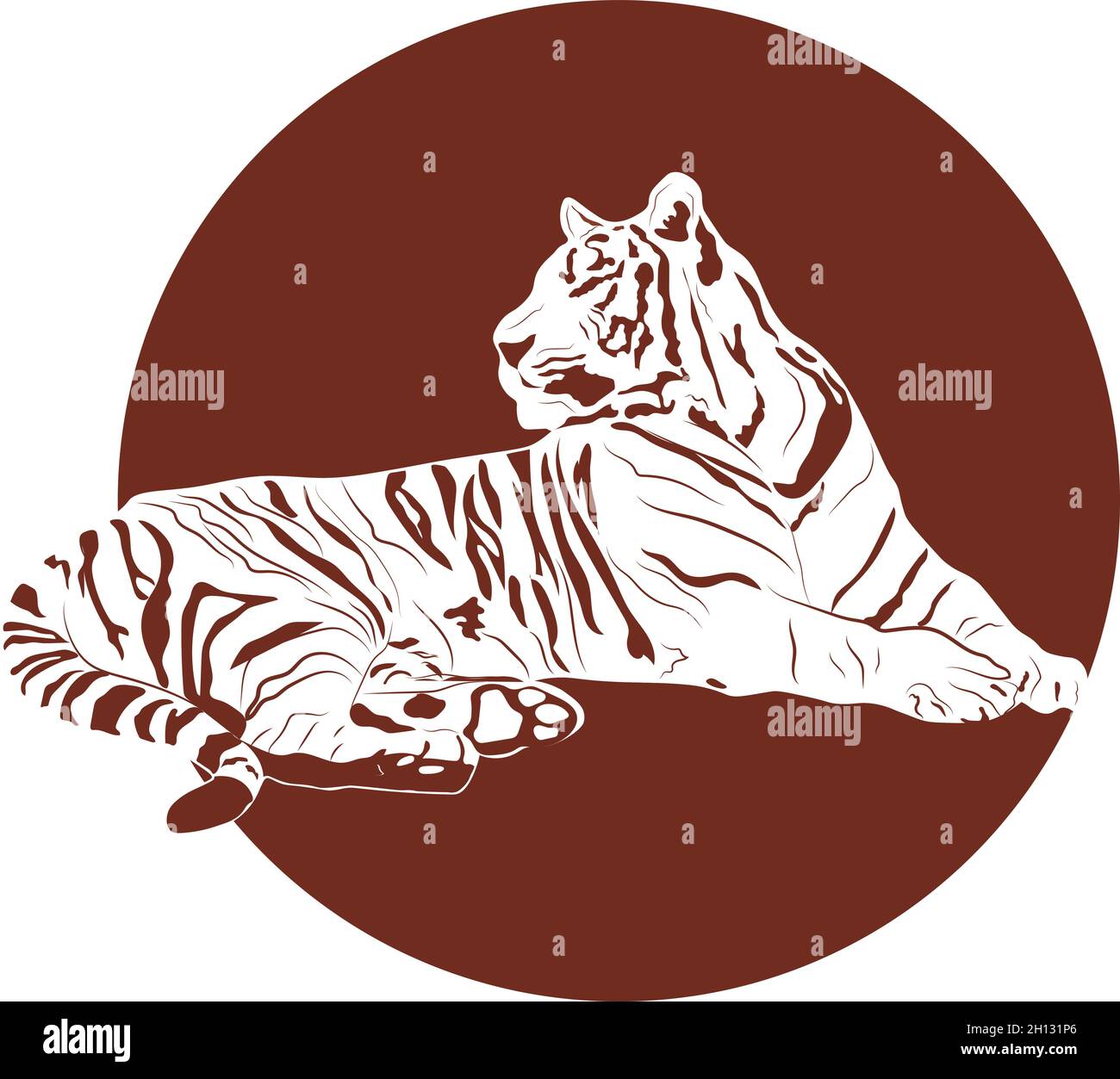 Chinese tiger on a round background. Outline drawing Stock Vector Image ...