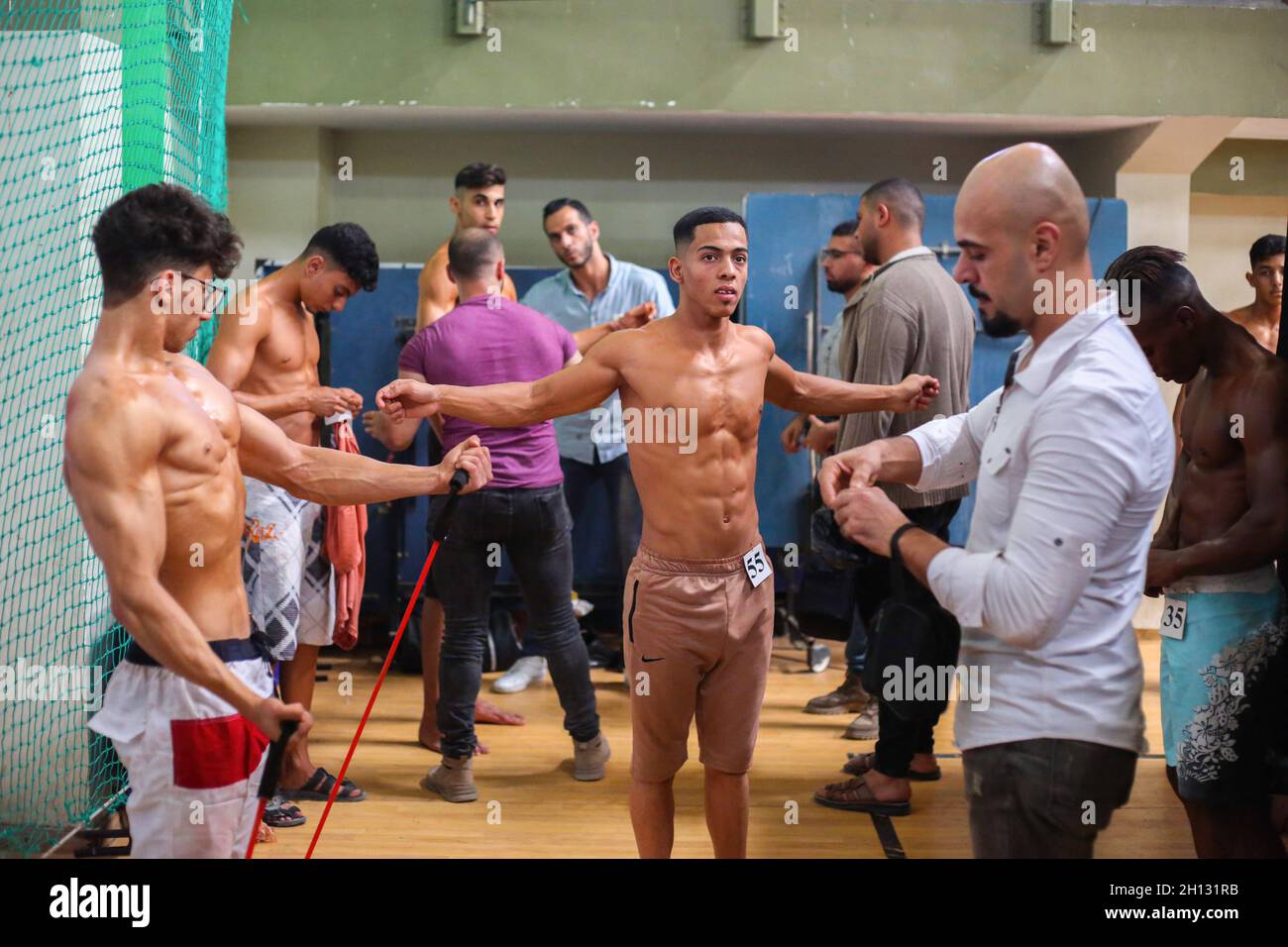 Gaza, Palestine. 15th Oct, 2021. Athletes display body muscles during ...