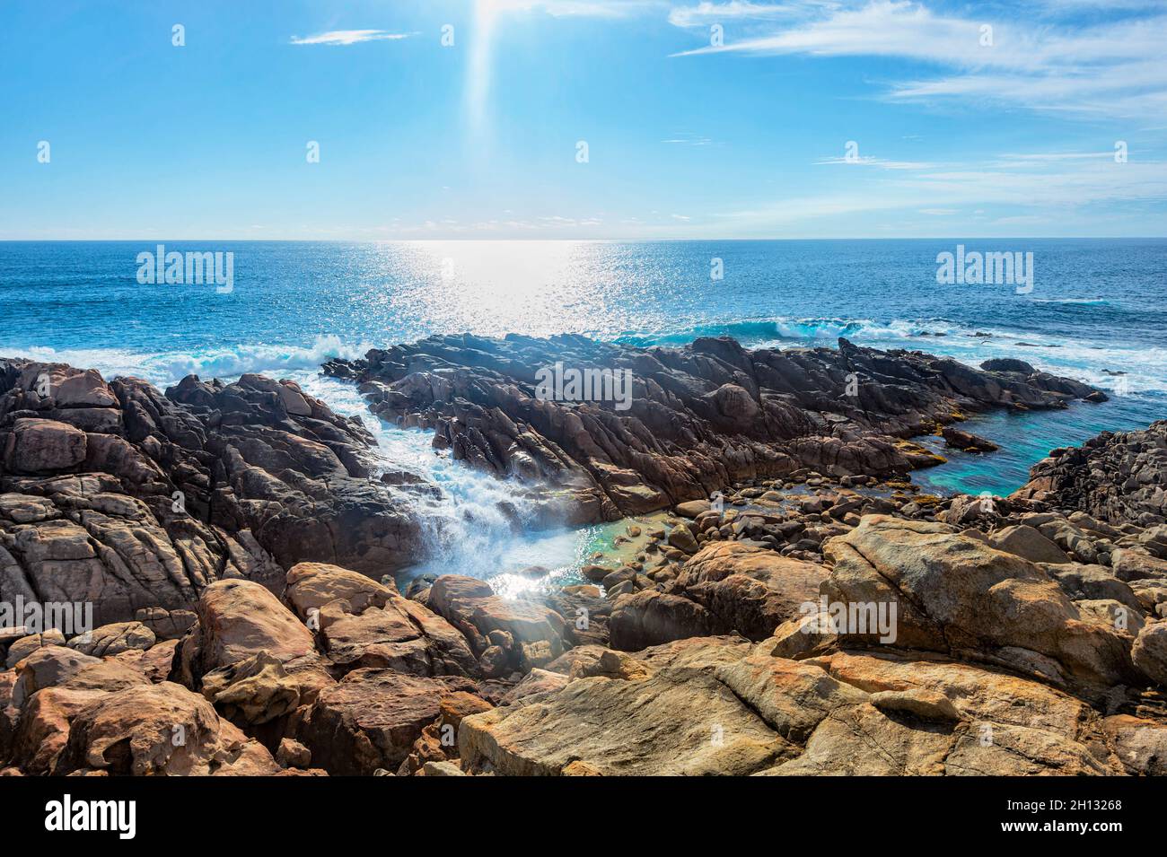 Scenic view of the rocky coastline and natural Spa at Wyadup Rocks ...