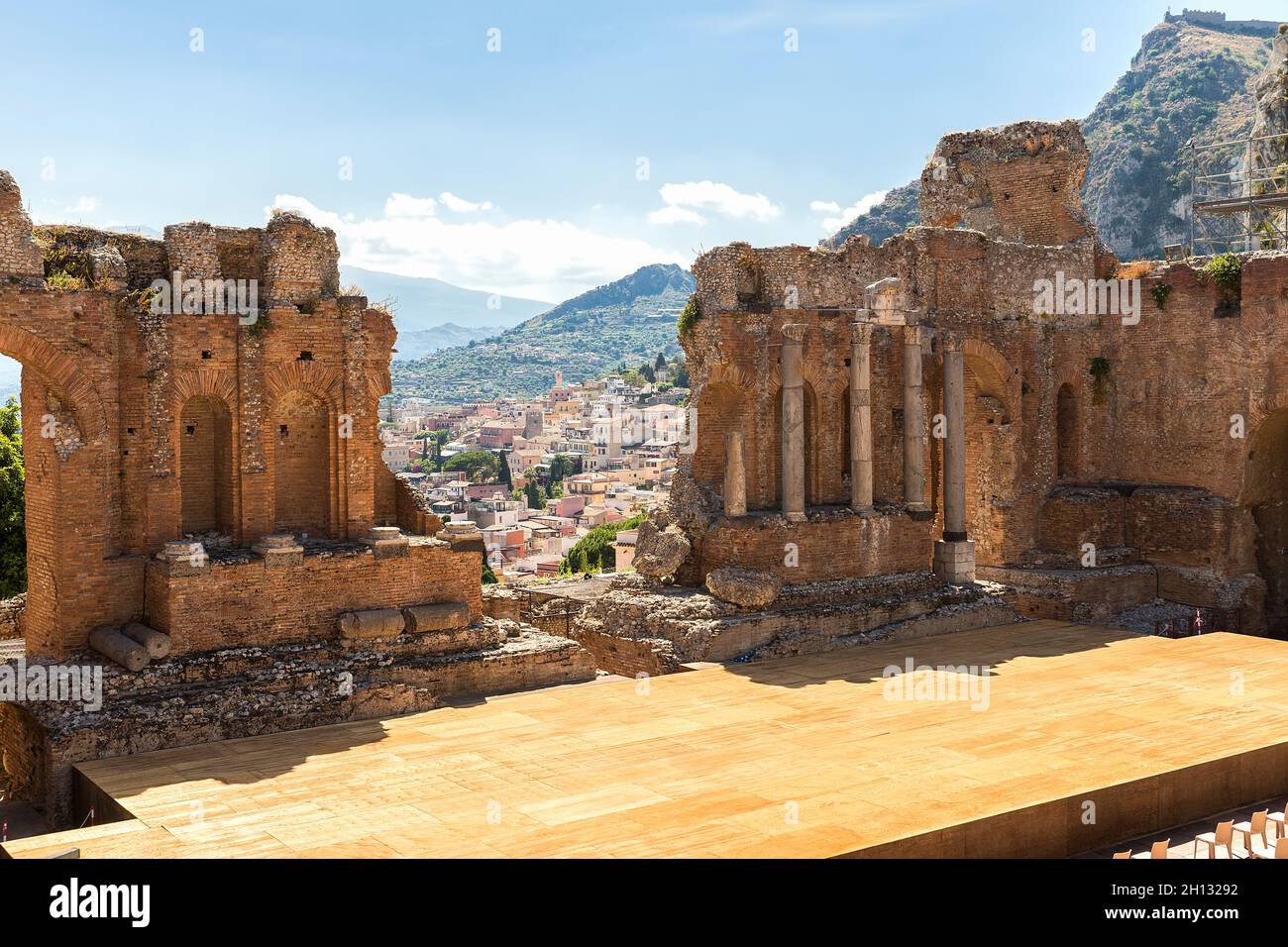 Panoramic Sights of The Beautiful Greek Theater of Taormina in Province ...
