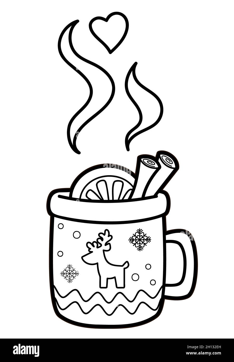 Christmas coloring book or page for kids. Cup black and white ...
