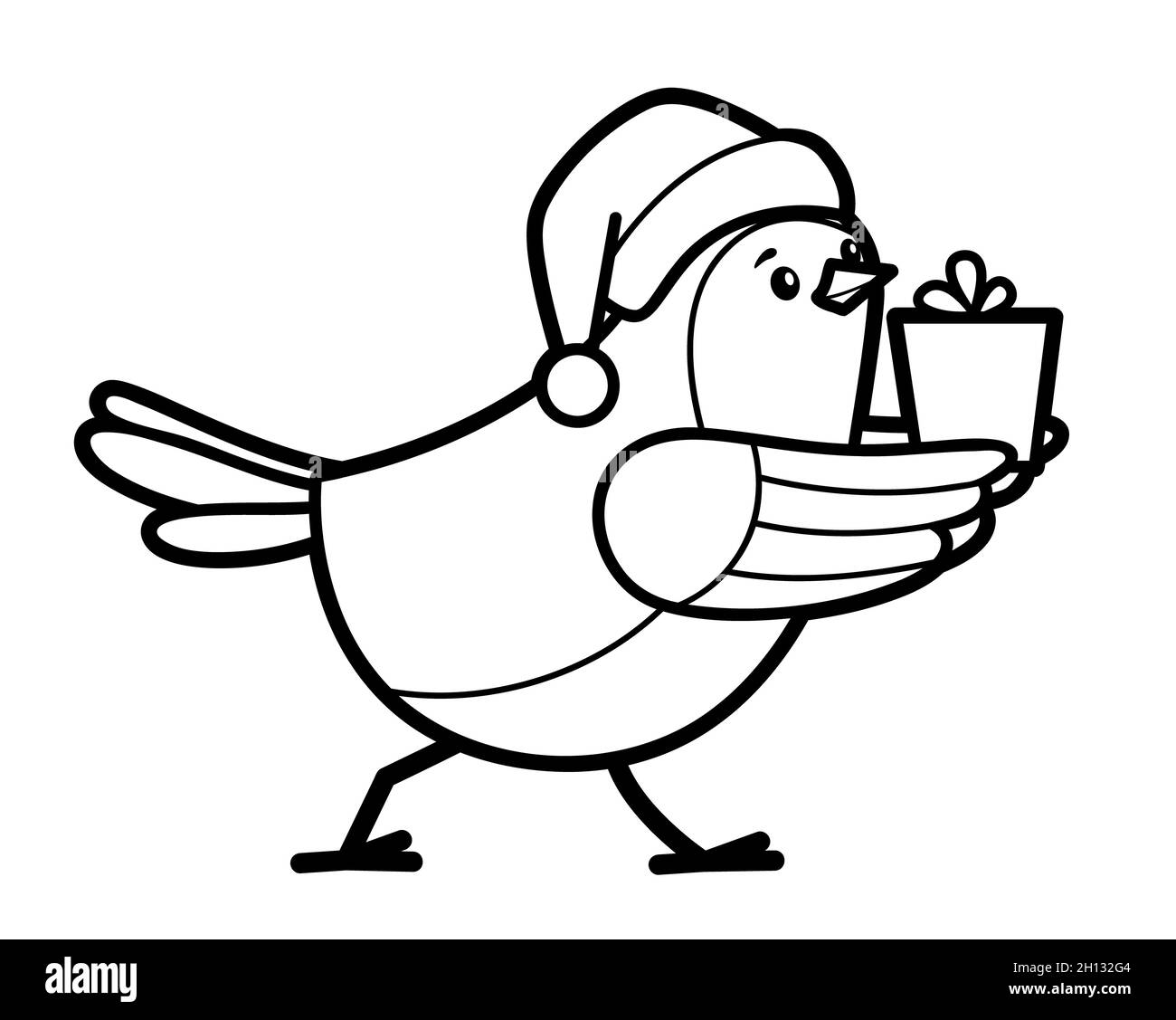 Christmas coloring book or page for kids. Christmas Bird black and ...