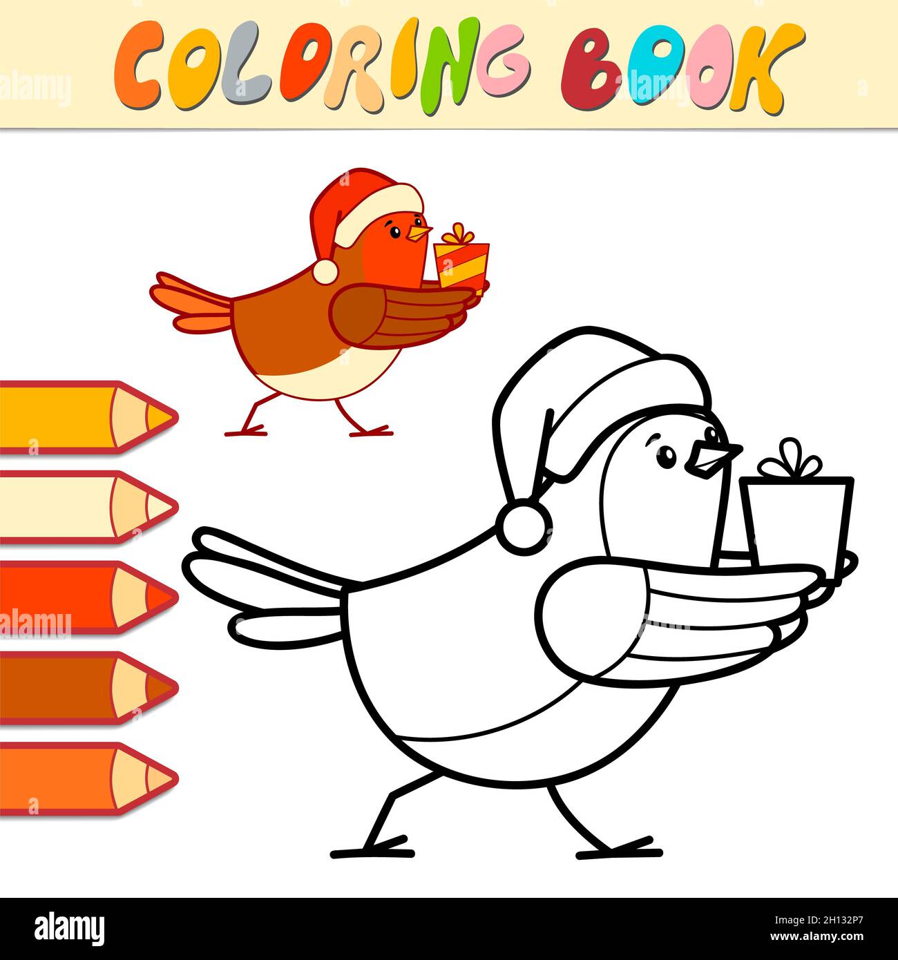 Coloring book or Coloring page for kids. Christmas Bird black and white ...
