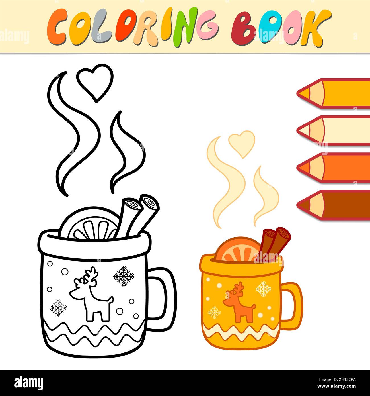 Coloring book or Coloring page for kids. Christmas Cup black and white ...