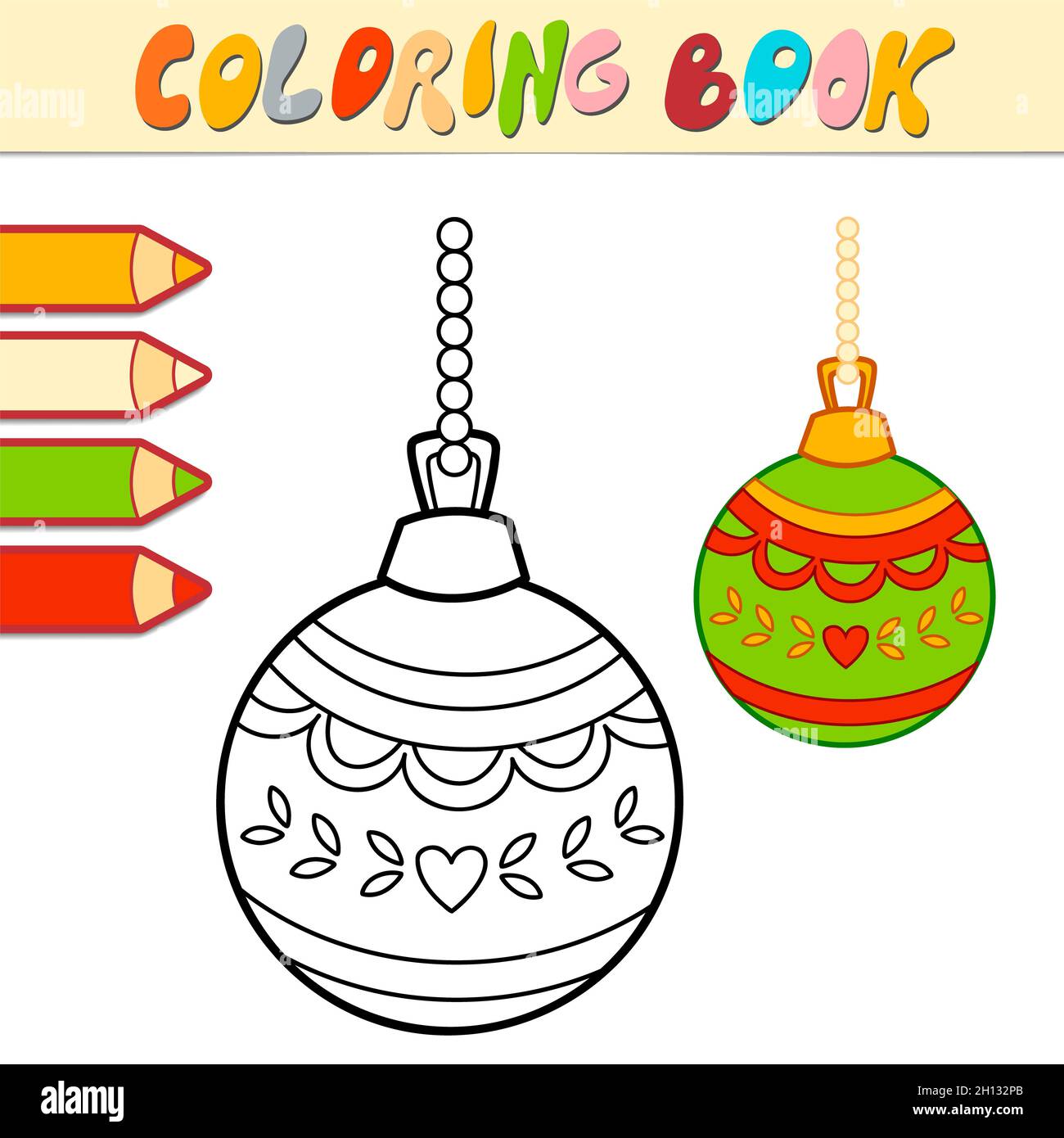 Coloring book or Coloring page for kids. Christmas ball black and white ...