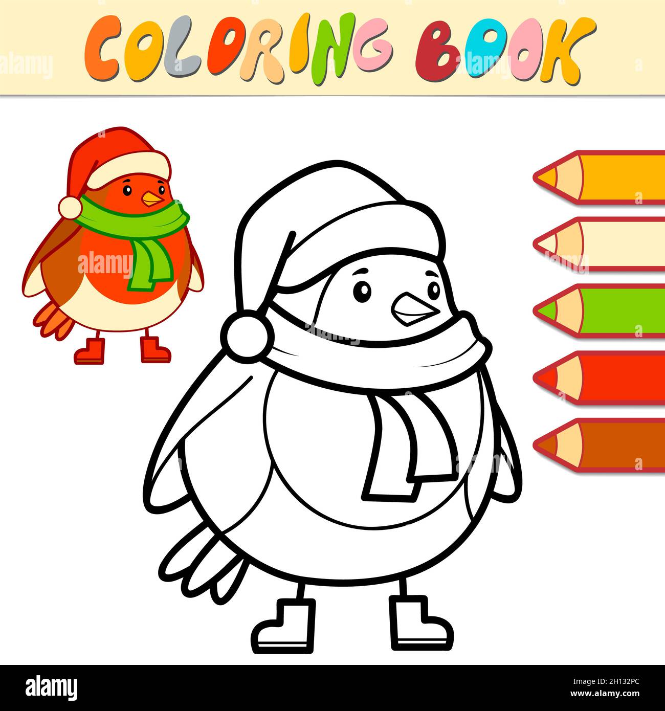 Coloring book or Coloring page for kids. Christmas Bird black and white ...
