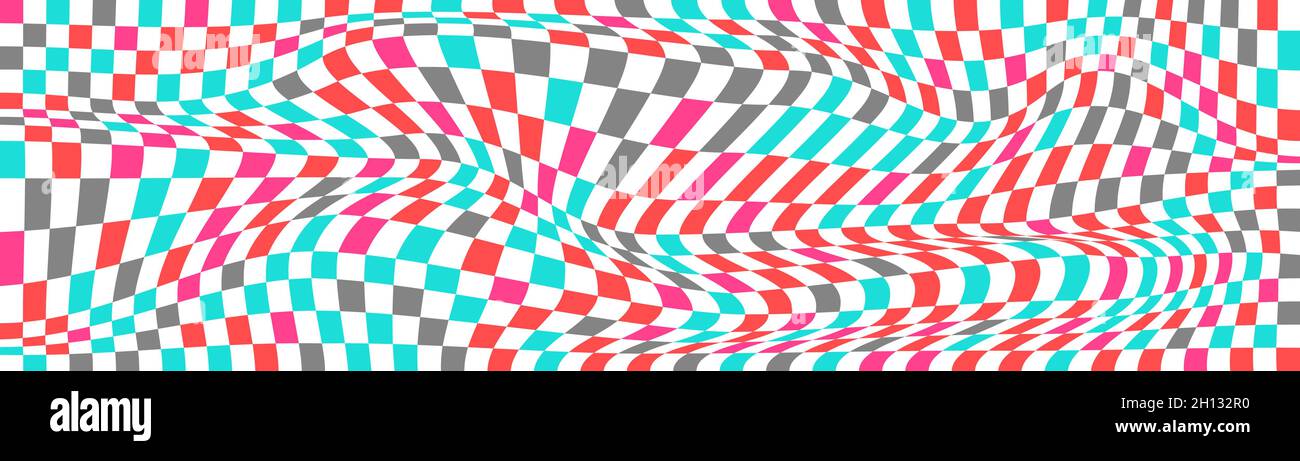 Checkered background with distorted squares. Abstract banner with ...