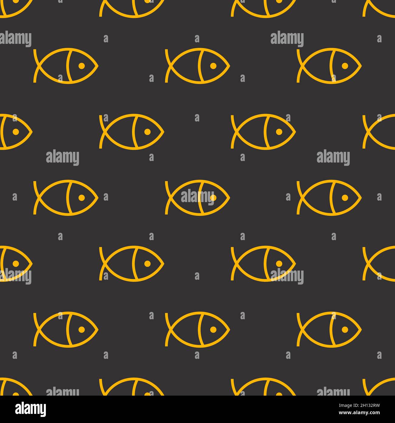 Fish yellow and black linear pattern. Seamless minimal background with ...