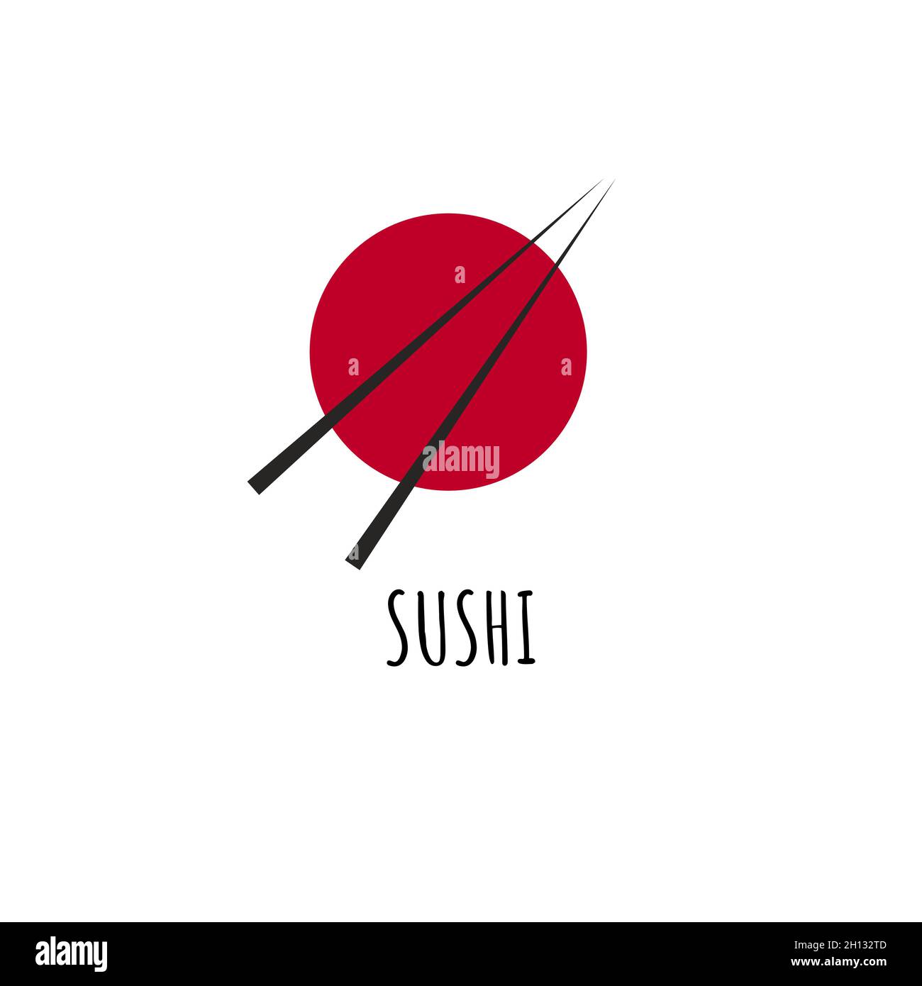 Sushi or rolls minimal logo. Red circle and chopstick. Japanese ...