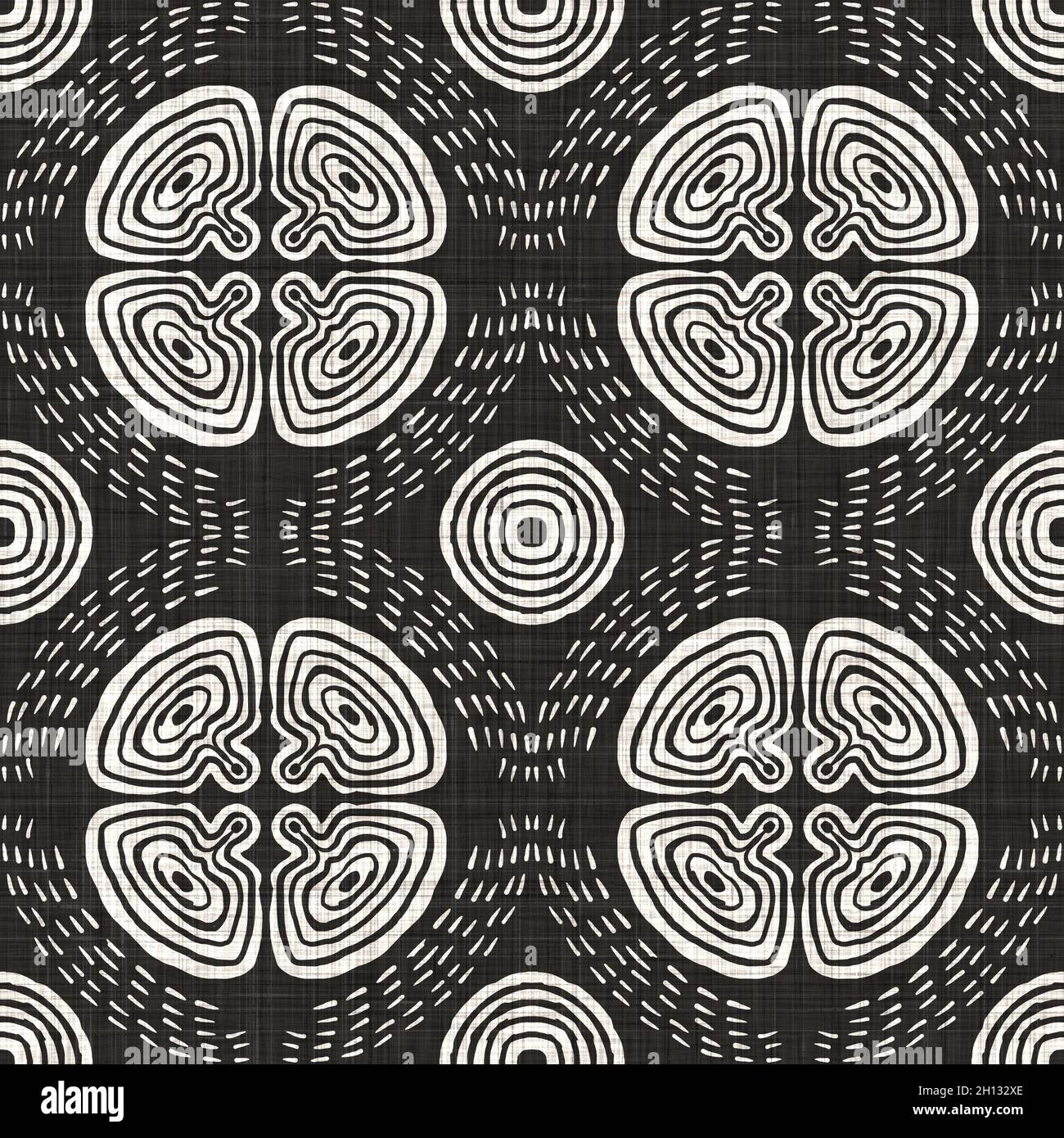 Seamless black white woven cloth floral linen texture. Two tone ...
