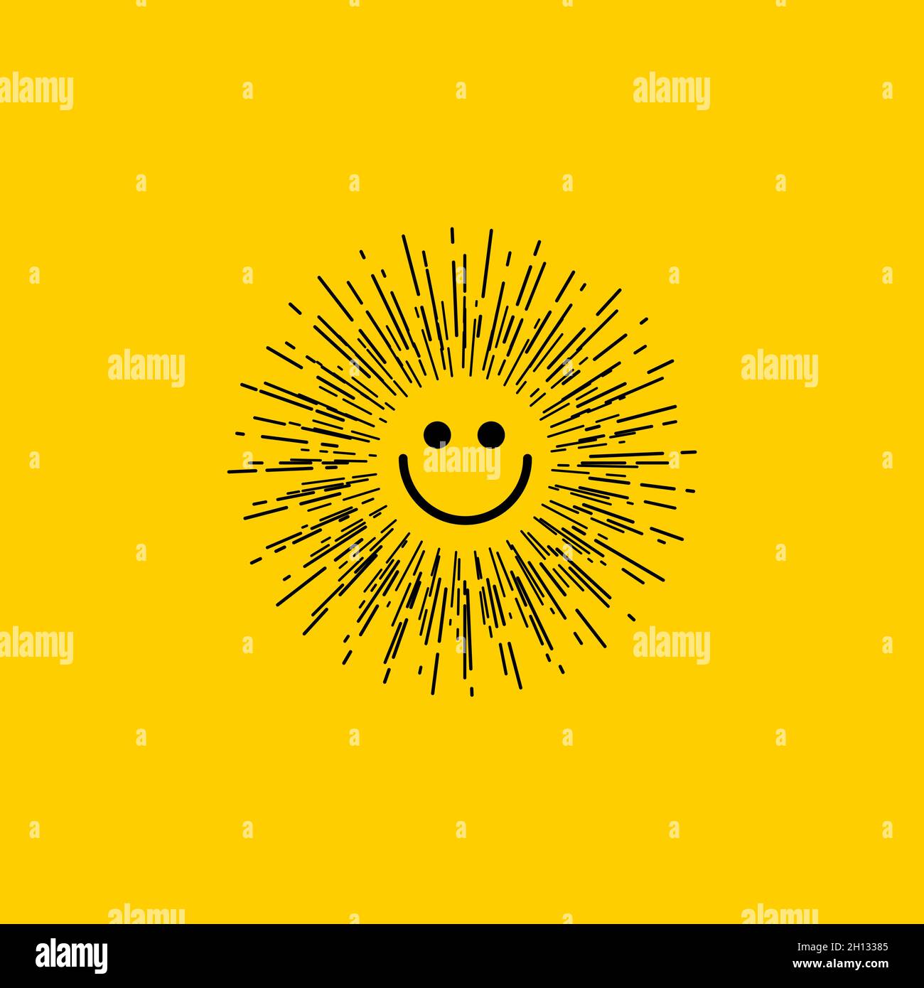 Smiling happy sun with rays. Summer icon. Smile of sun. Good morning ...