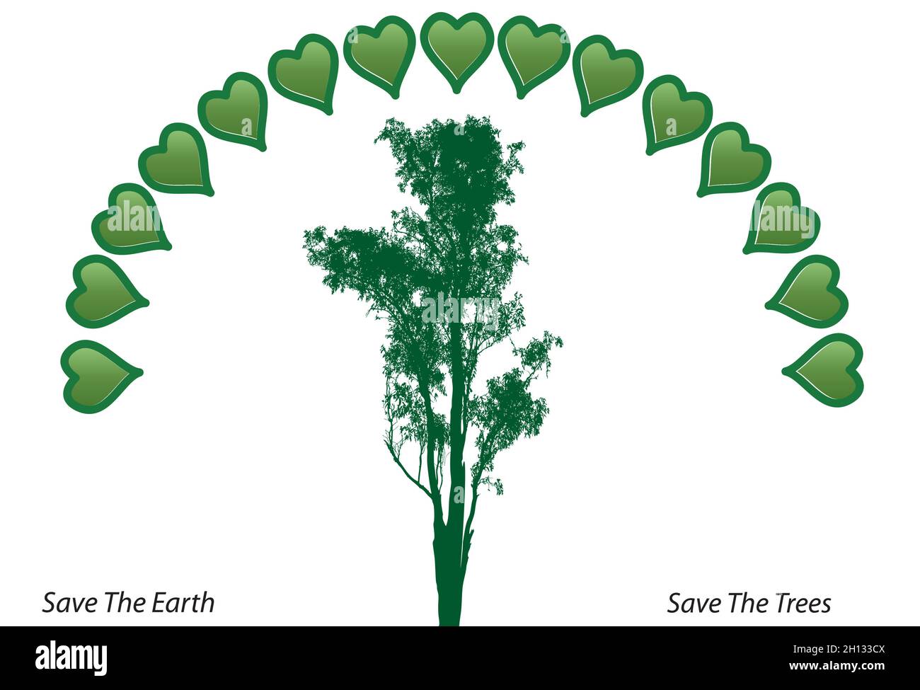 single green tree with hearts above to show love of trees with white ...