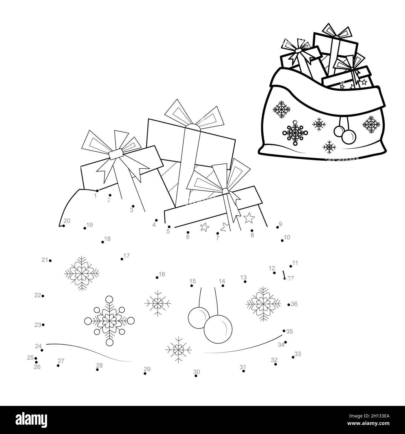 Dot to dot Christmas puzzle for children. Connect dots game. Christmas ...