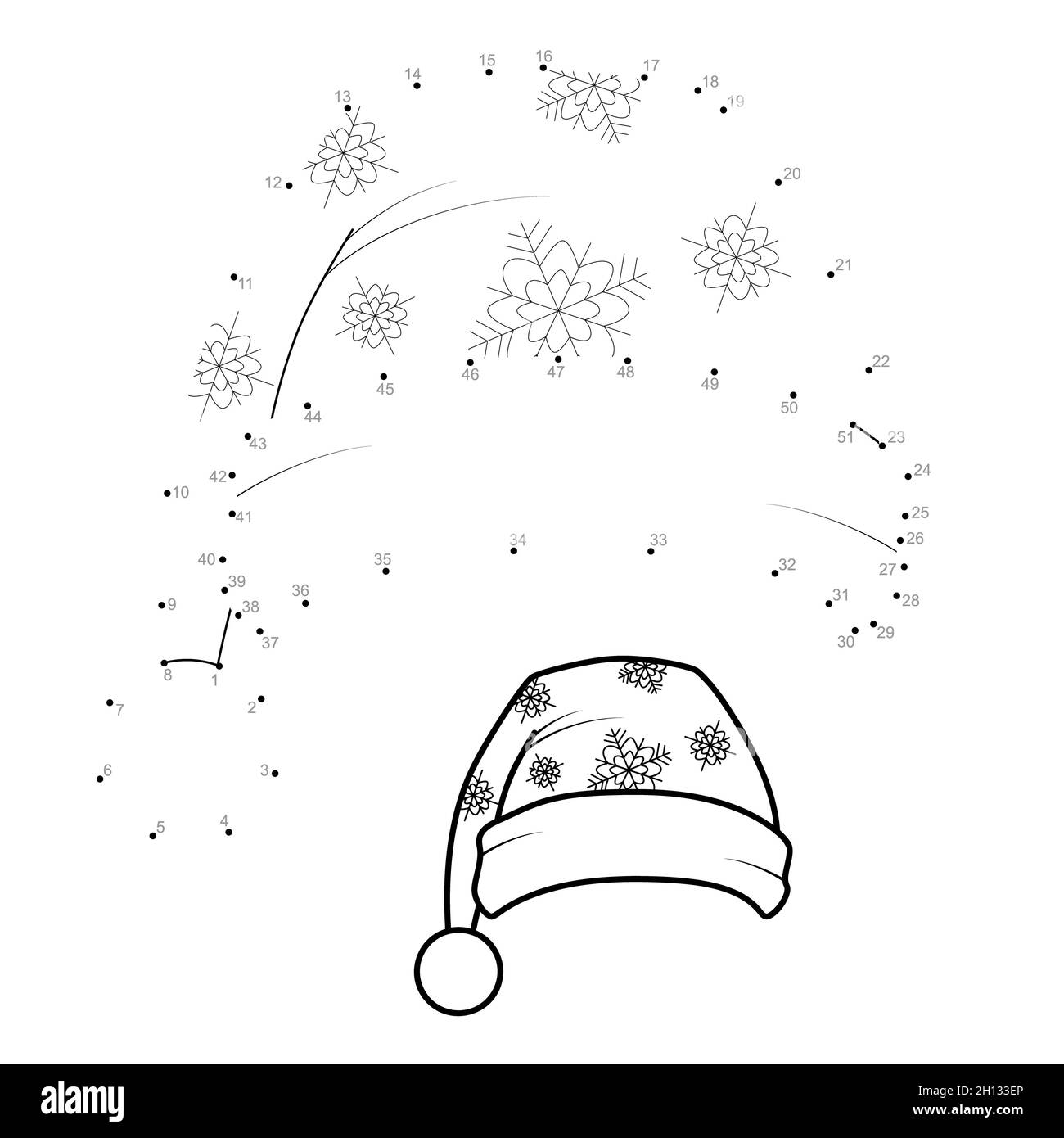 Dot to dot Christmas puzzle for children. Connect dots game. Santa hat ...
