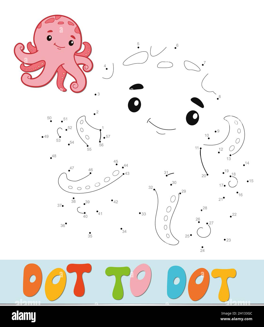 Dot to dot puzzle. Connect dots game. octopus illustration Stock Photo ...