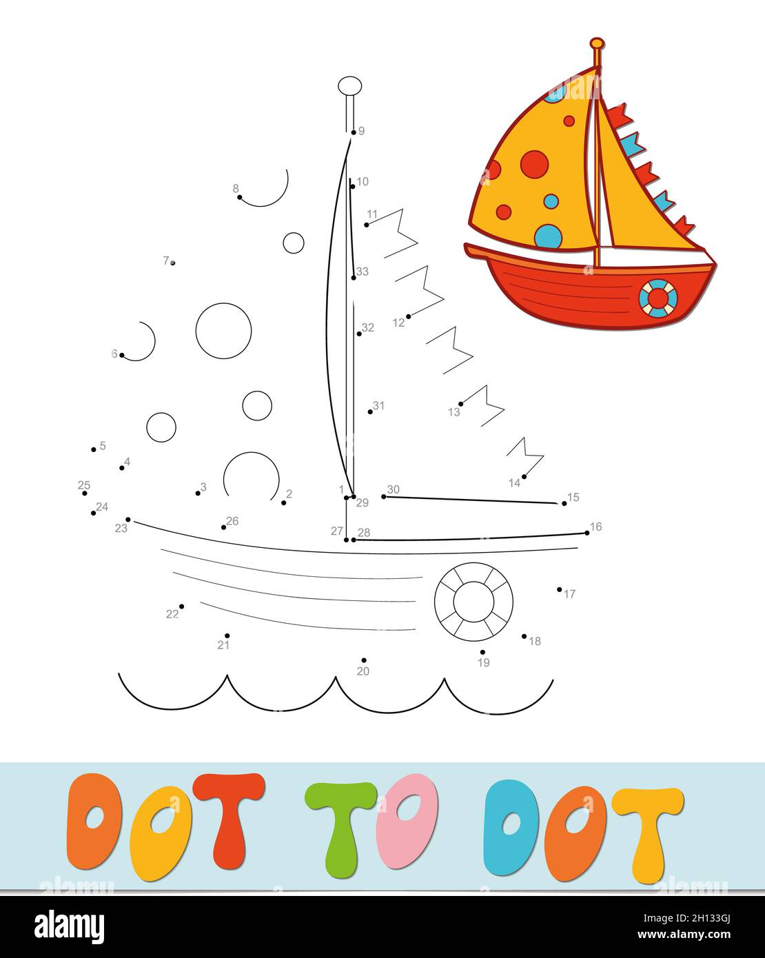 Dot to dot puzzle. Connect dots game. boat illustration Stock Photo - Alamy