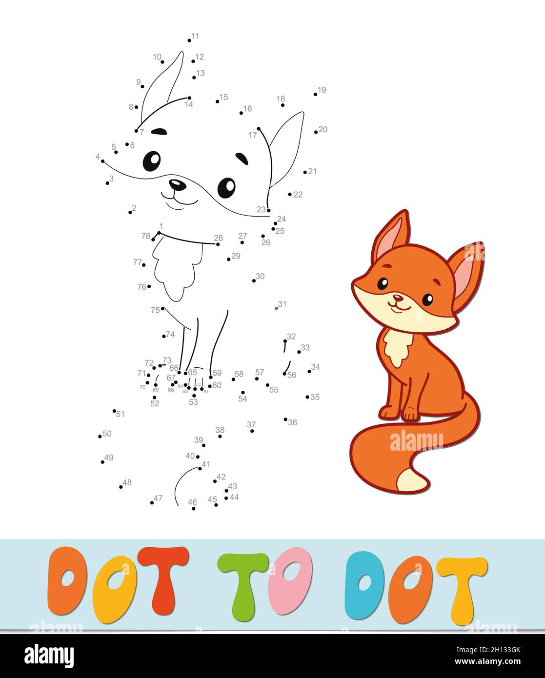 Dot to dot puzzle. Connect dots game. fox illustration Stock Photo - Alamy