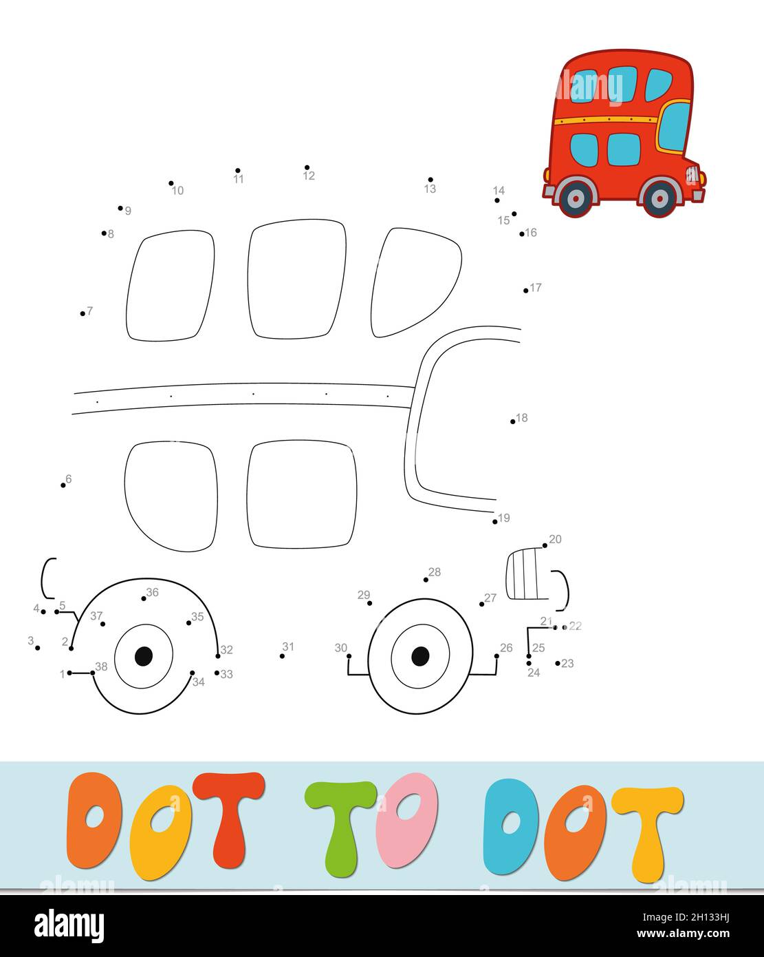 Dot to dot puzzle. Connect dots game. bus illustration Stock Photo - Alamy