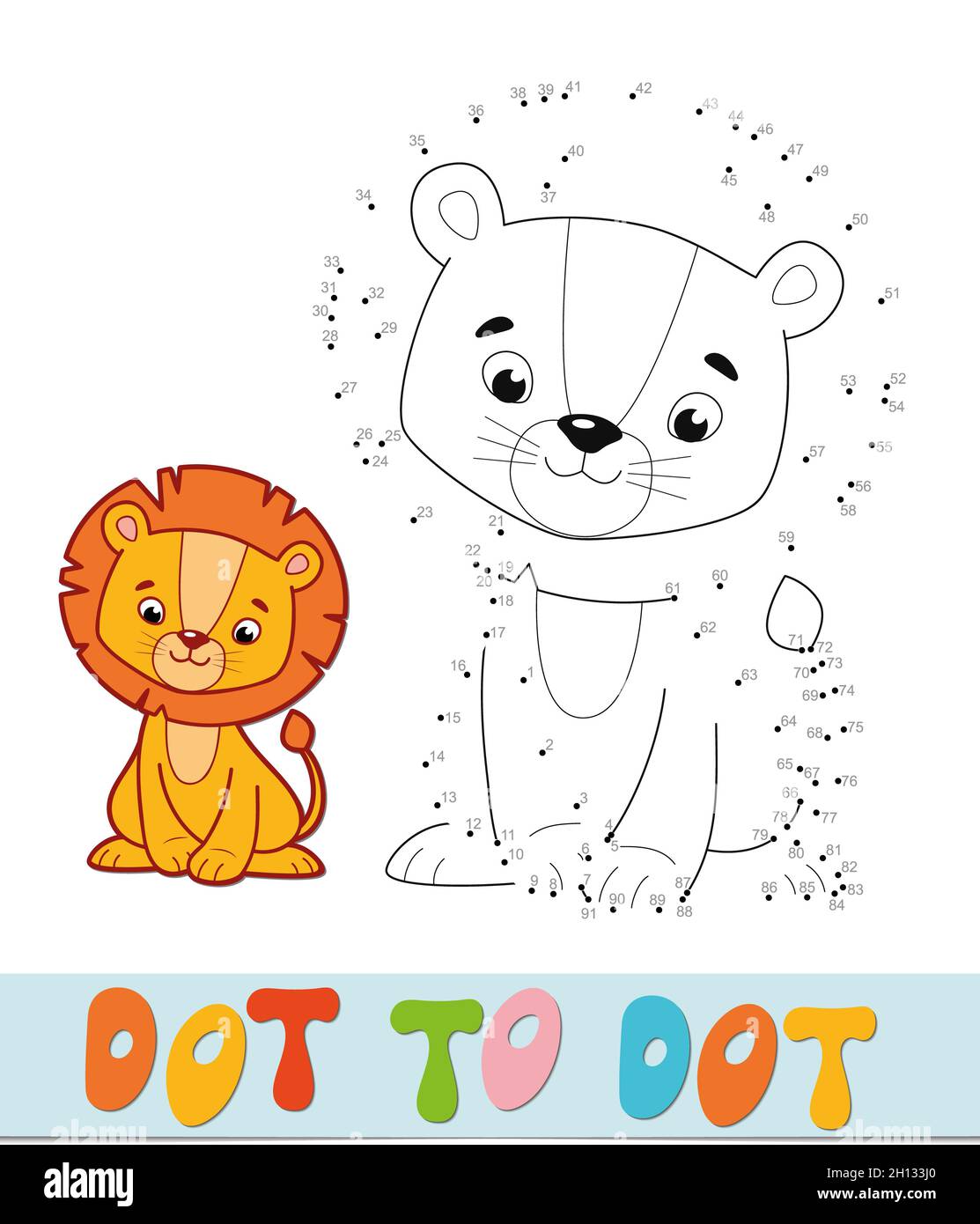 Dot to dot puzzle. Connect dots game. lion illustration Stock Photo - Alamy