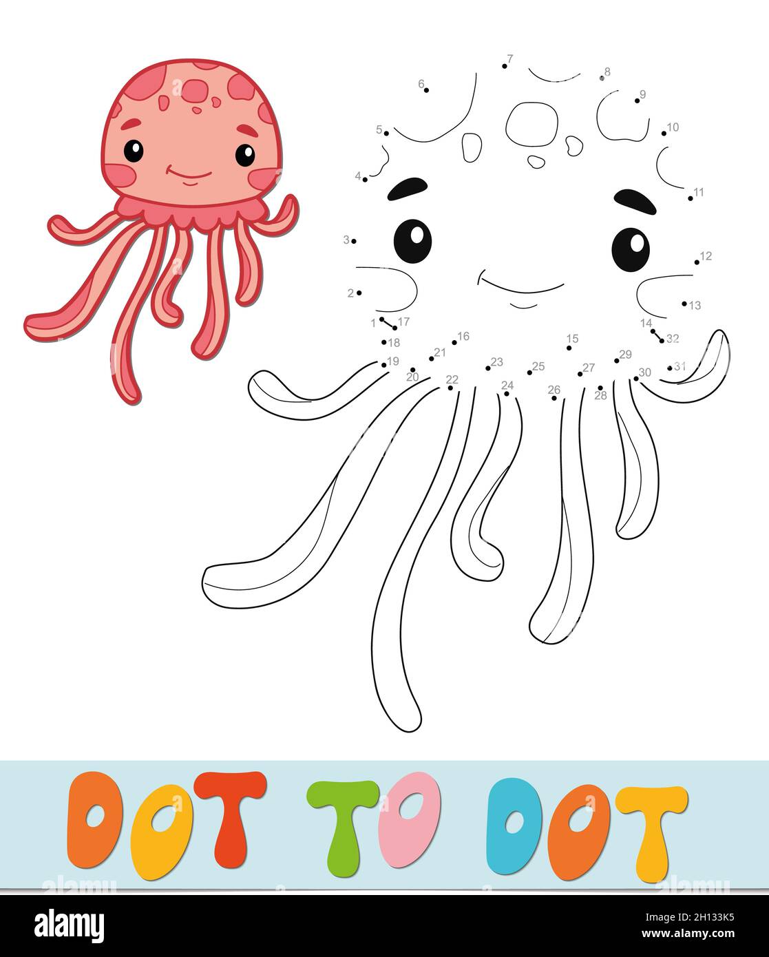 Dot to dot puzzle. Connect dots game. jellyfish illustration Stock ...