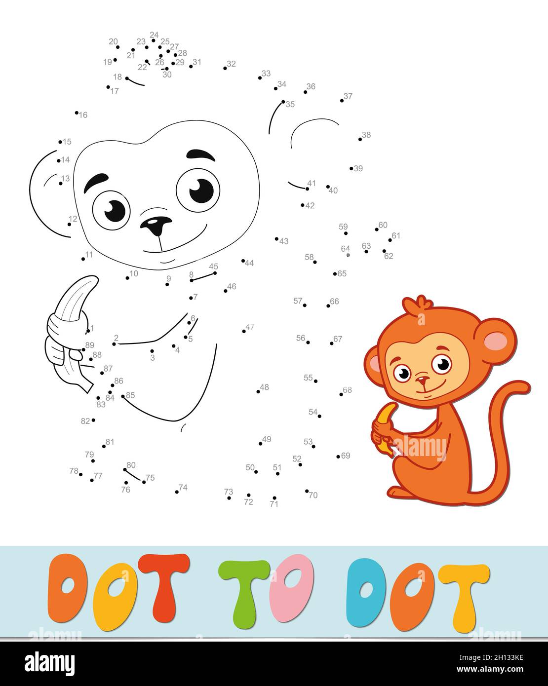 Dot to dot puzzle. Connect dots game. monkey illustration Stock Photo - Alamy